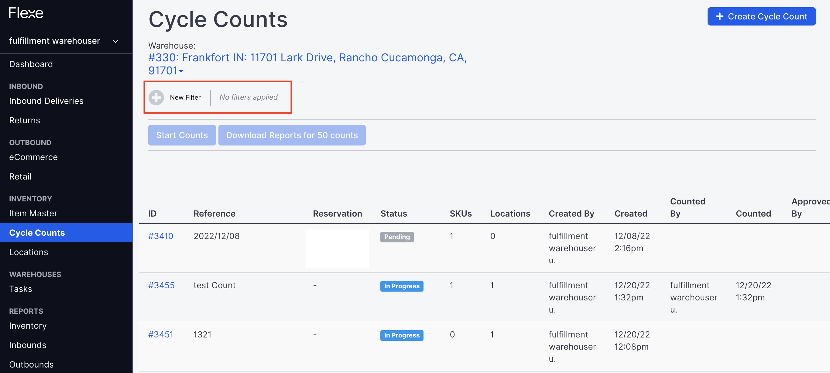 Downloading Cycle Count Reports – Flexe