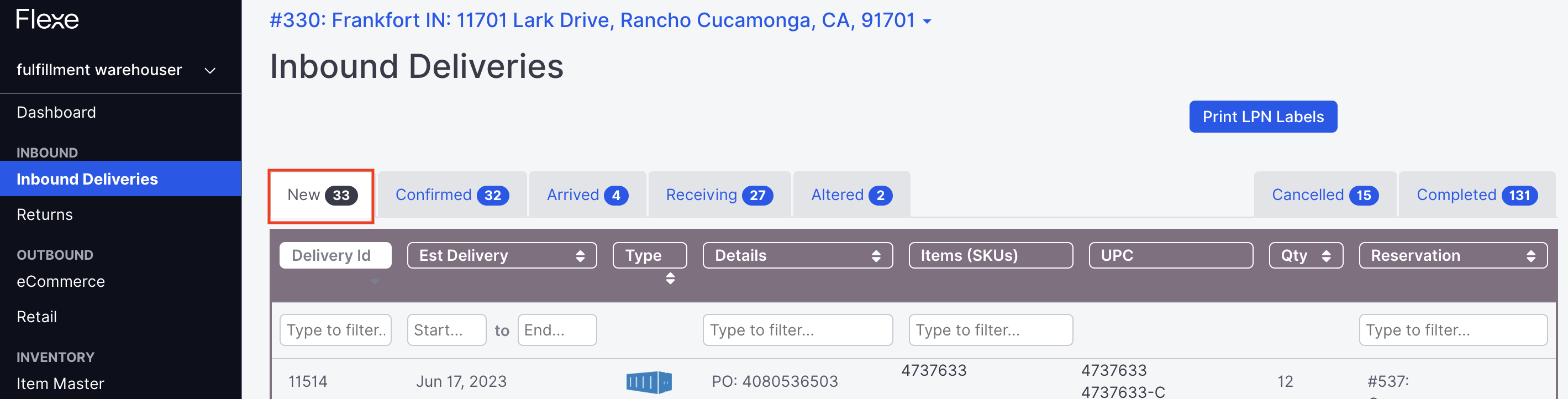 Confirming Inbound Deliveries – Flexe