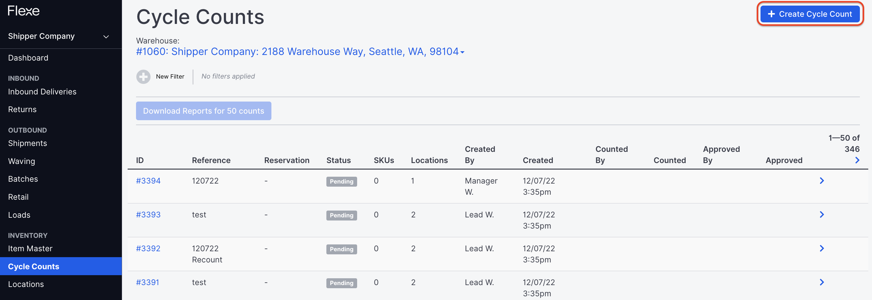 Creating Cycle Counts via CSV Upload – Flexe