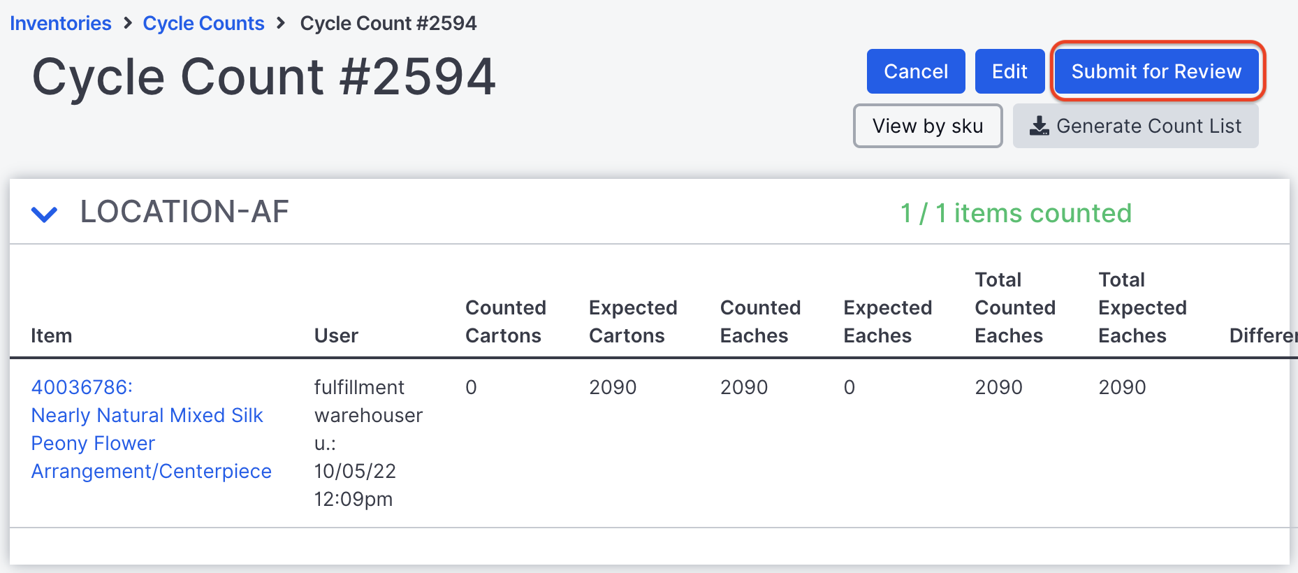 Reviewing & Approving Cycle Counts – Flexe