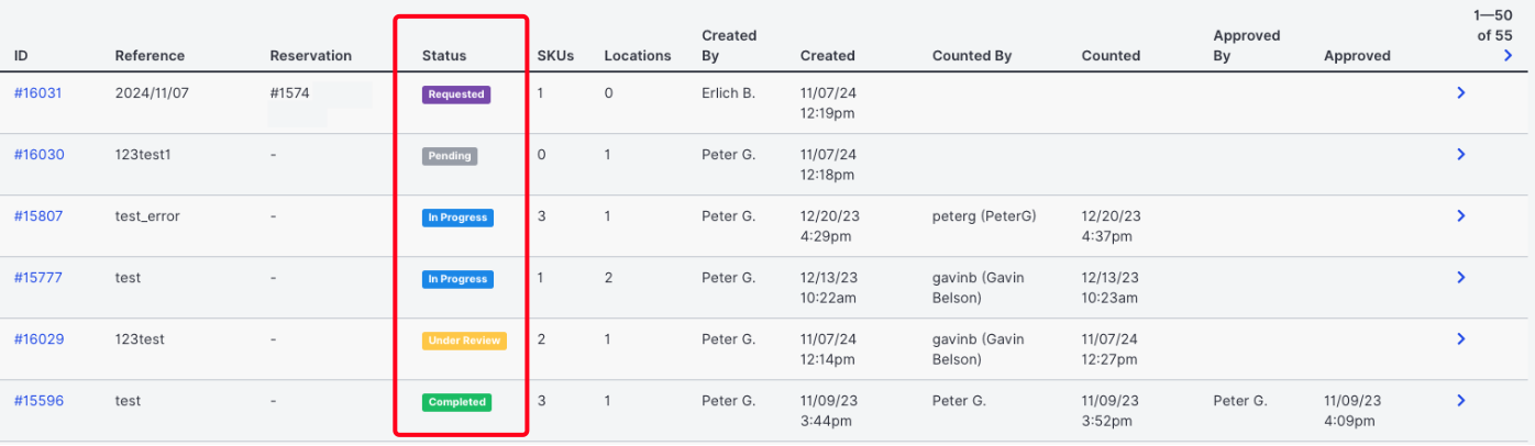 Cycle Count Statuses – Flexe