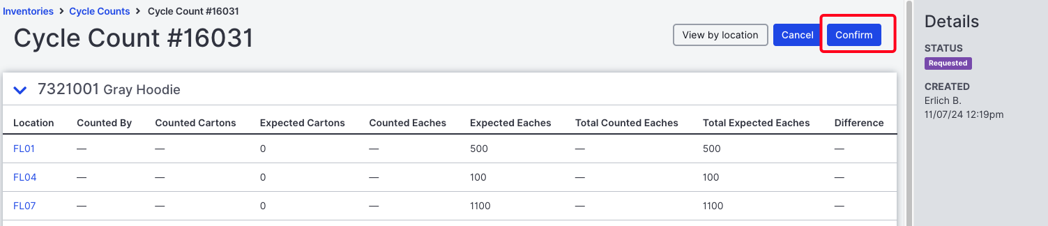 Cycle Count Statuses – Flexe