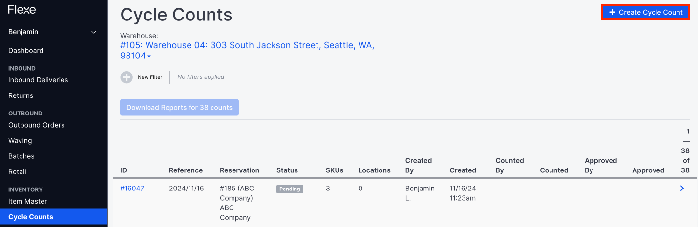 Creating Cycle Counts via CSV Upload – Flexe