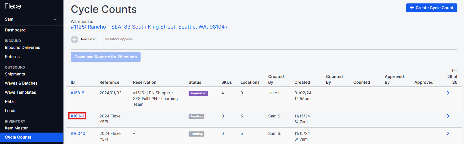 Starting Cycle Counts – Flexe
