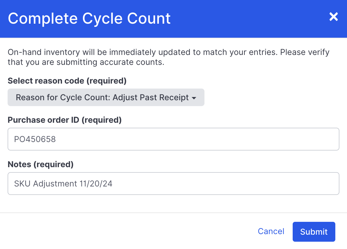 Cycle Count Reason Codes – Flexe