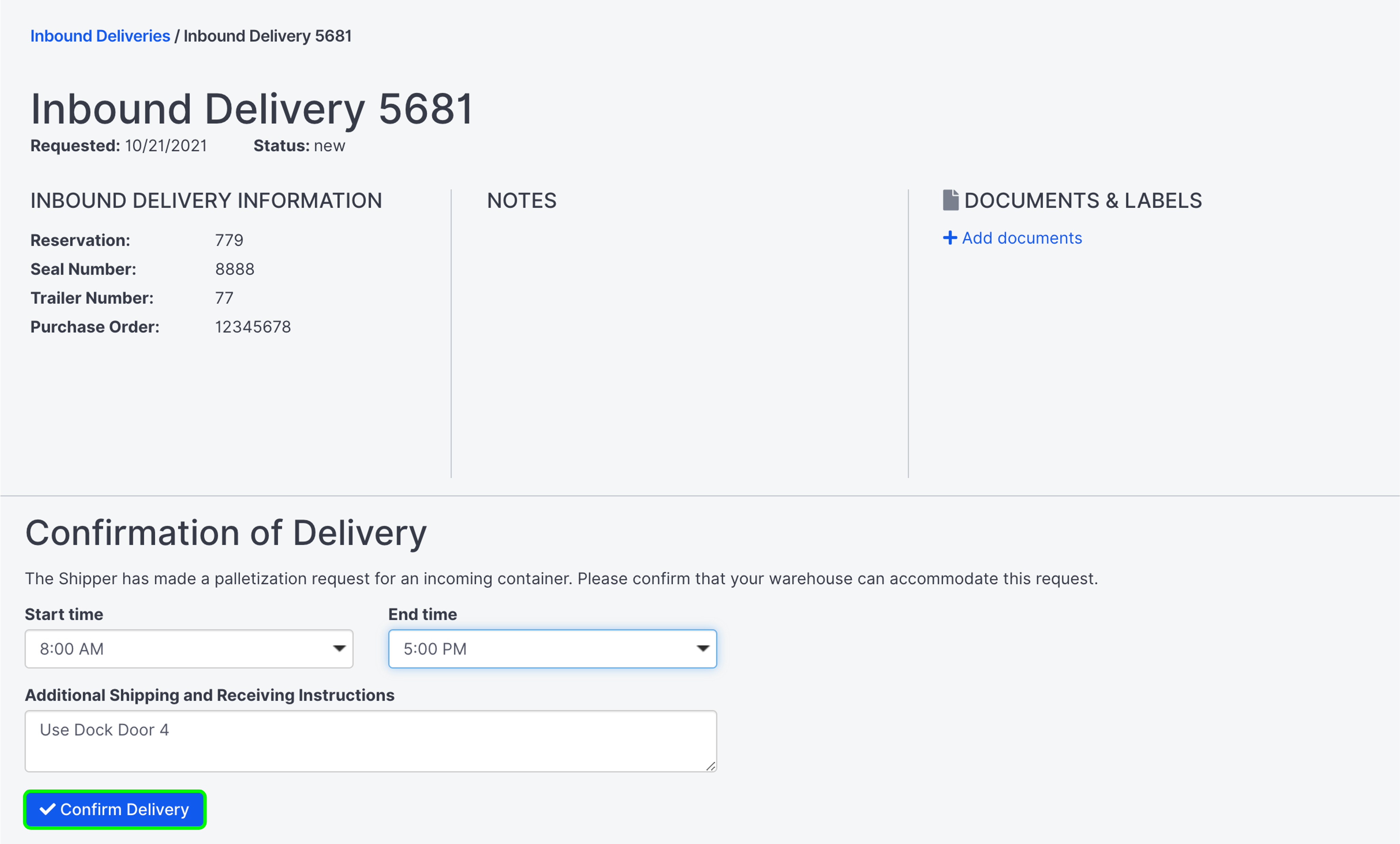 Confirming Inbound Deliveries – Flexe