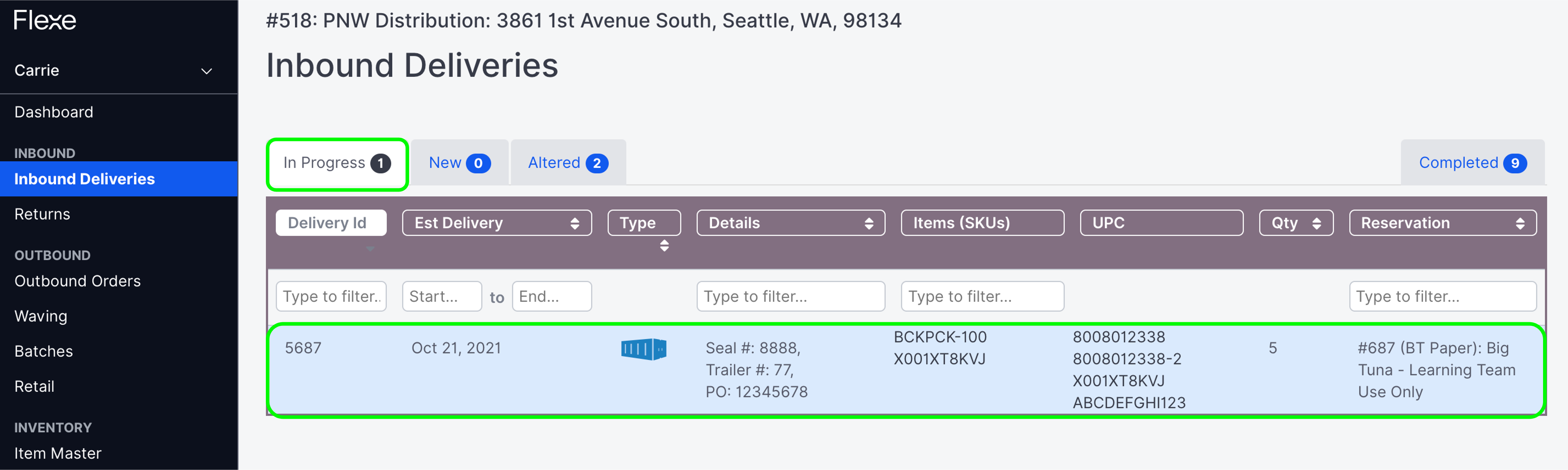 Issues with Inbound Deliveries – Flexe