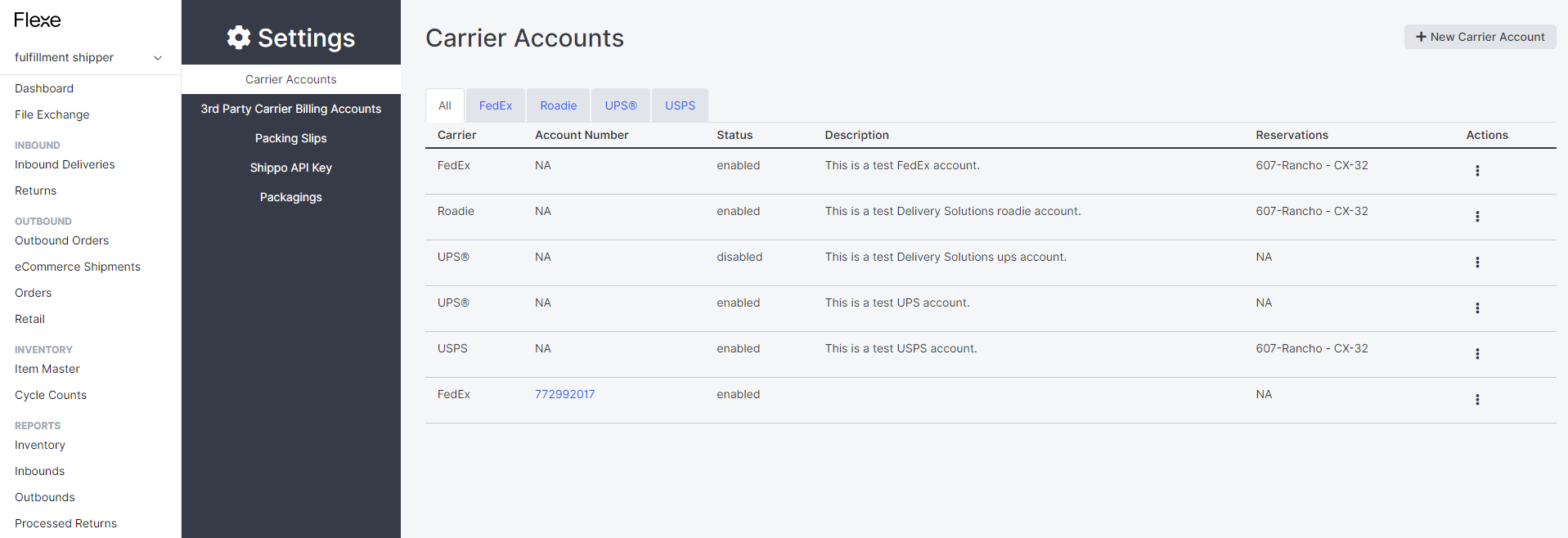 Managing Carrier Account Settings – Flexe
