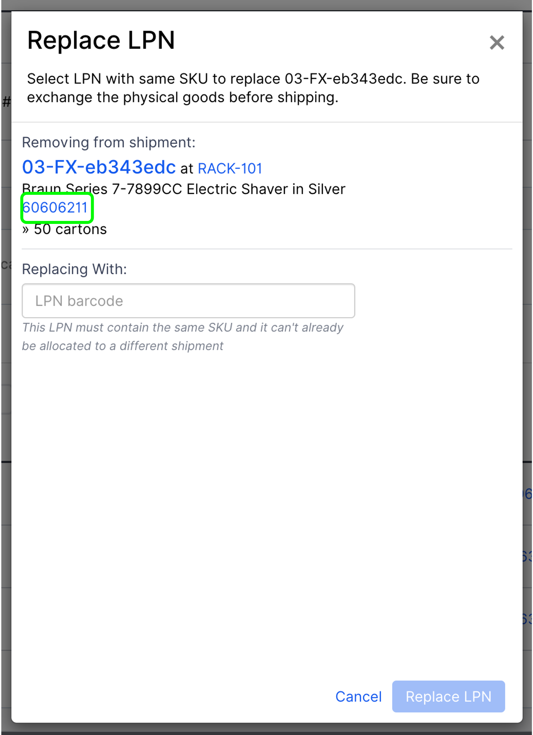 Removing & Replacing LPNs – Flexe