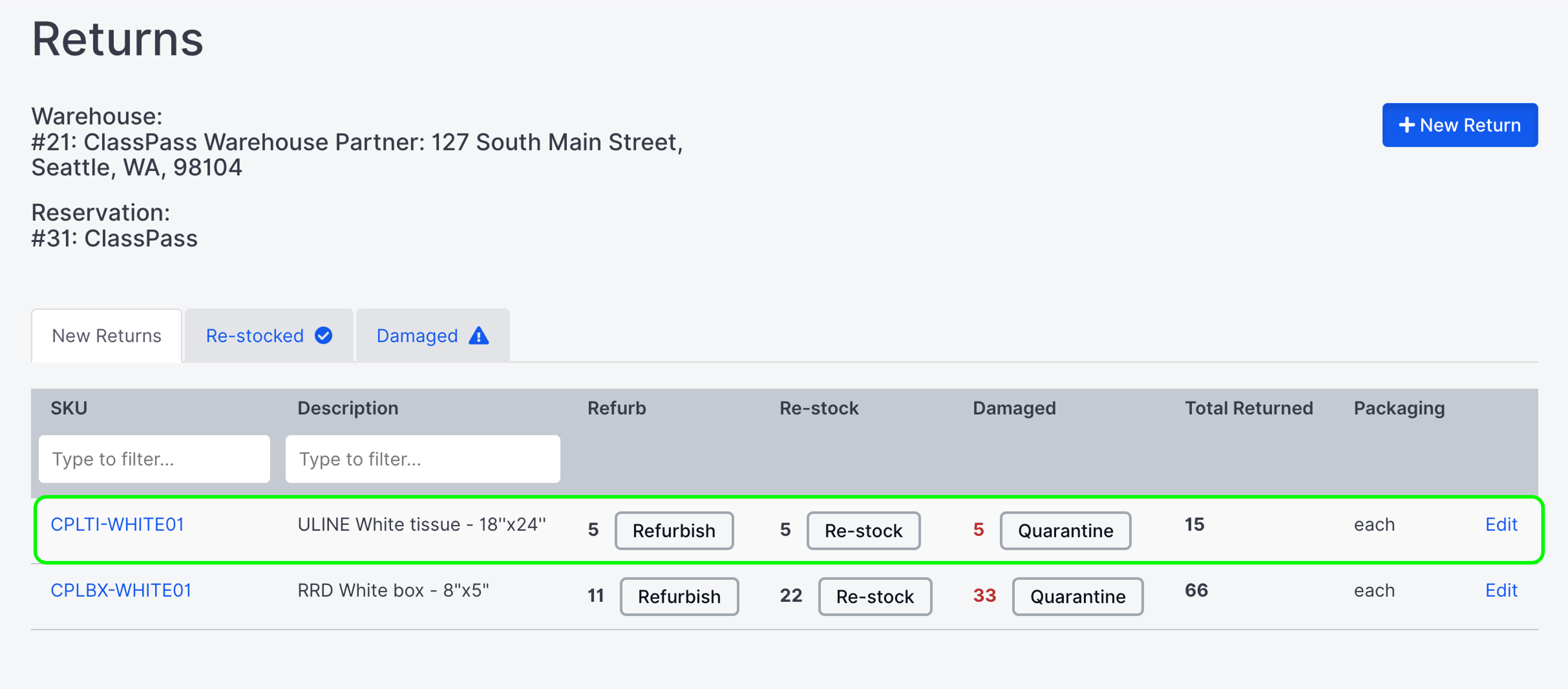 Inbound Returns Processing – Flexe