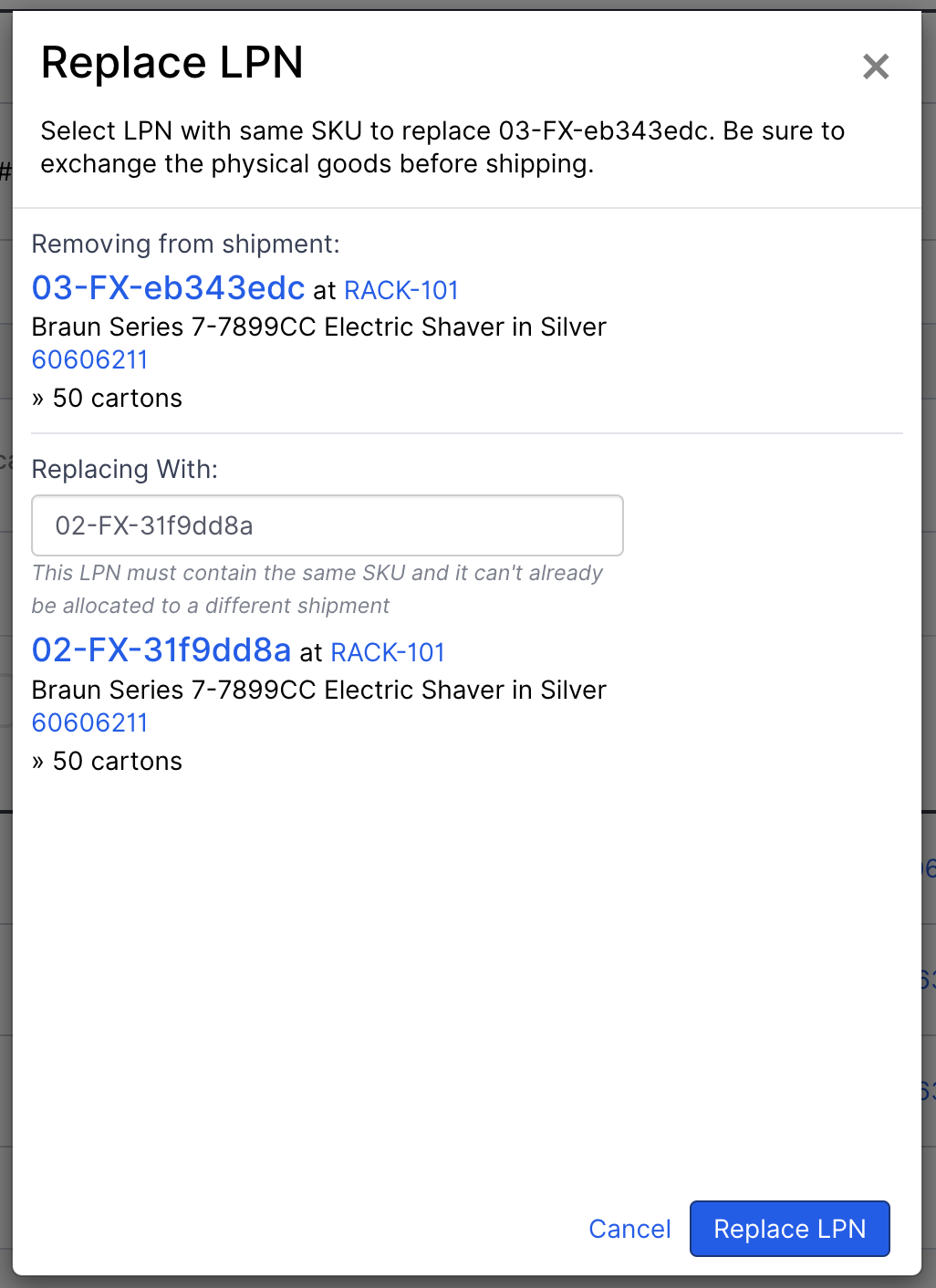 Removing & Replacing LPNs – Flexe