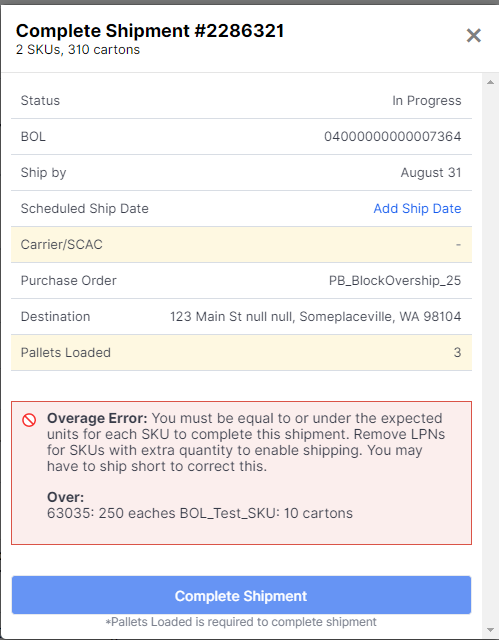 Issues with Picking & Completing Shipments for LPNs – Flexe